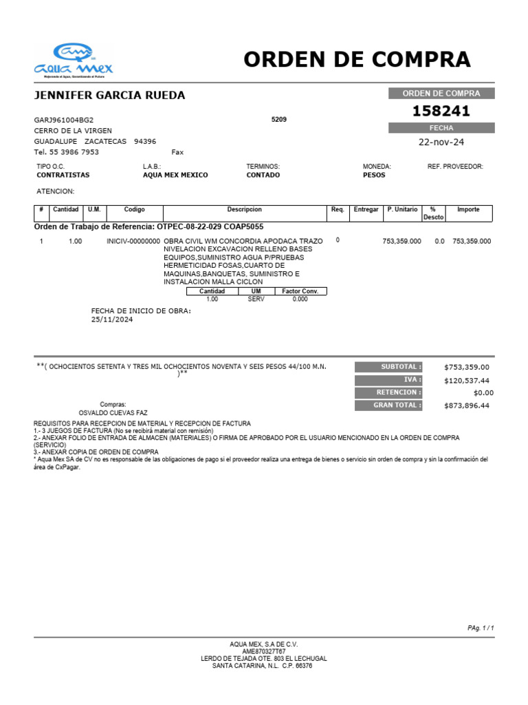 Oc158241 Obra Civil WM Concordia Apodaca | PDF