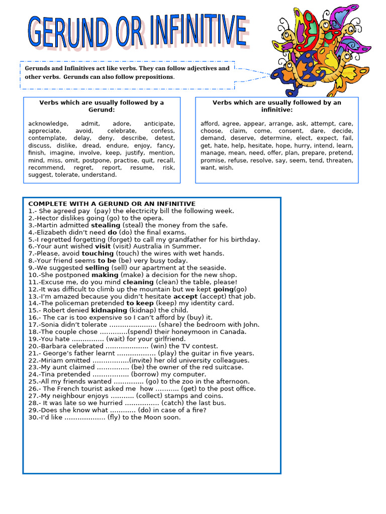 Gerund - or - Infinitive REVIEW | PDF | Language Arts & Discipline