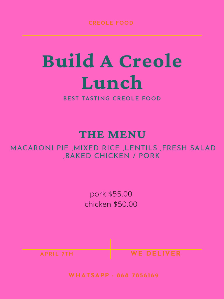 Creole Lunch Menu & Delivery | PDF