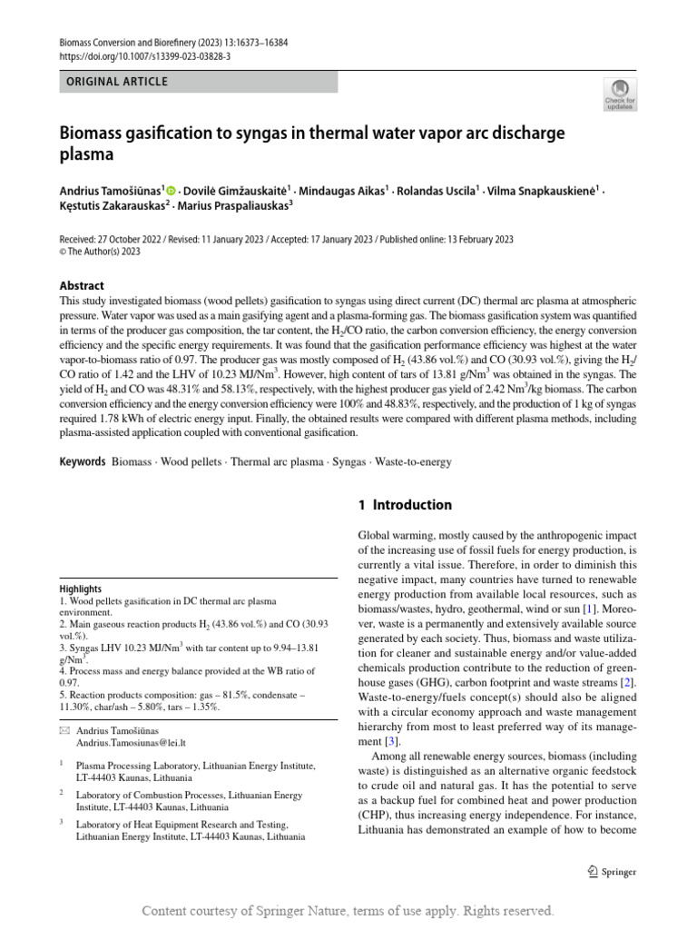 Biomass Gasification To Syngas in Thermal Water Va | PDF | Gasification ...
