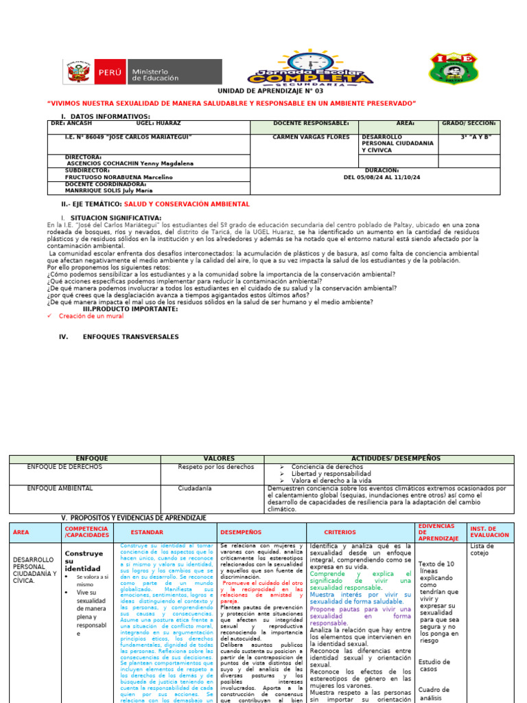 UNIDAD III 3ro. de DPCC. 2024 | PDF | Aprendizaje | La sexualidad humana