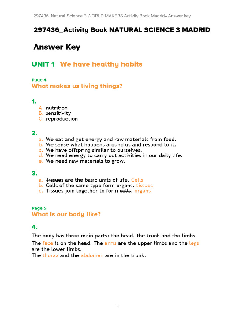 3pri - Nat SC WM - Madrid - Answer Key - Activity Book | PDF ...