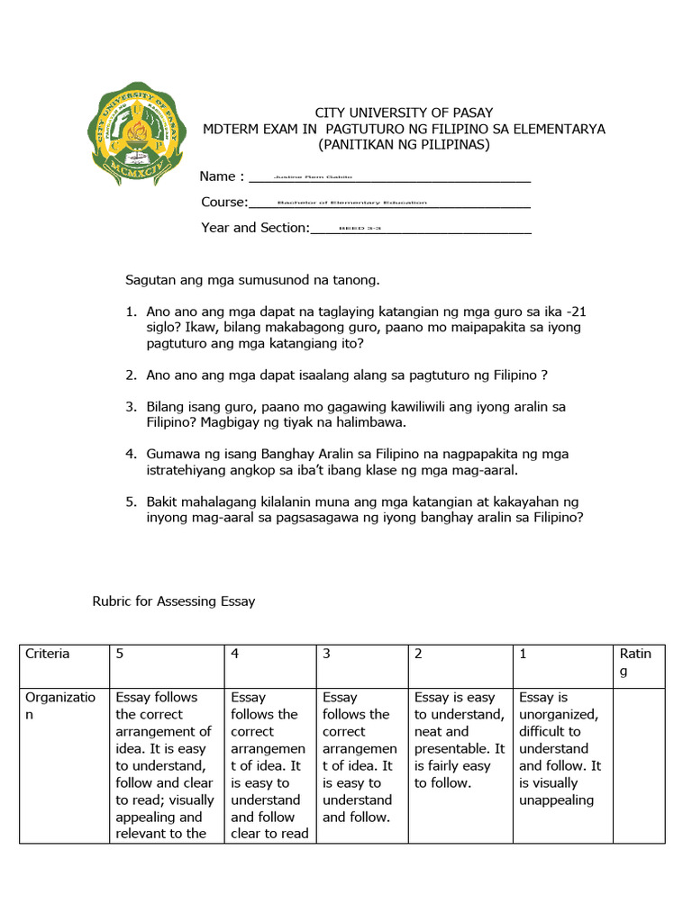 Midterm Pagtuturo NG Filipino Sa Elementarya March 16 | PDF ...