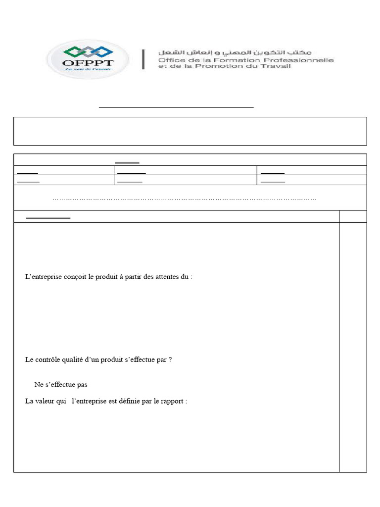 QCM sur la Sensibilisation à la Qualité | PDF | Management de la ...