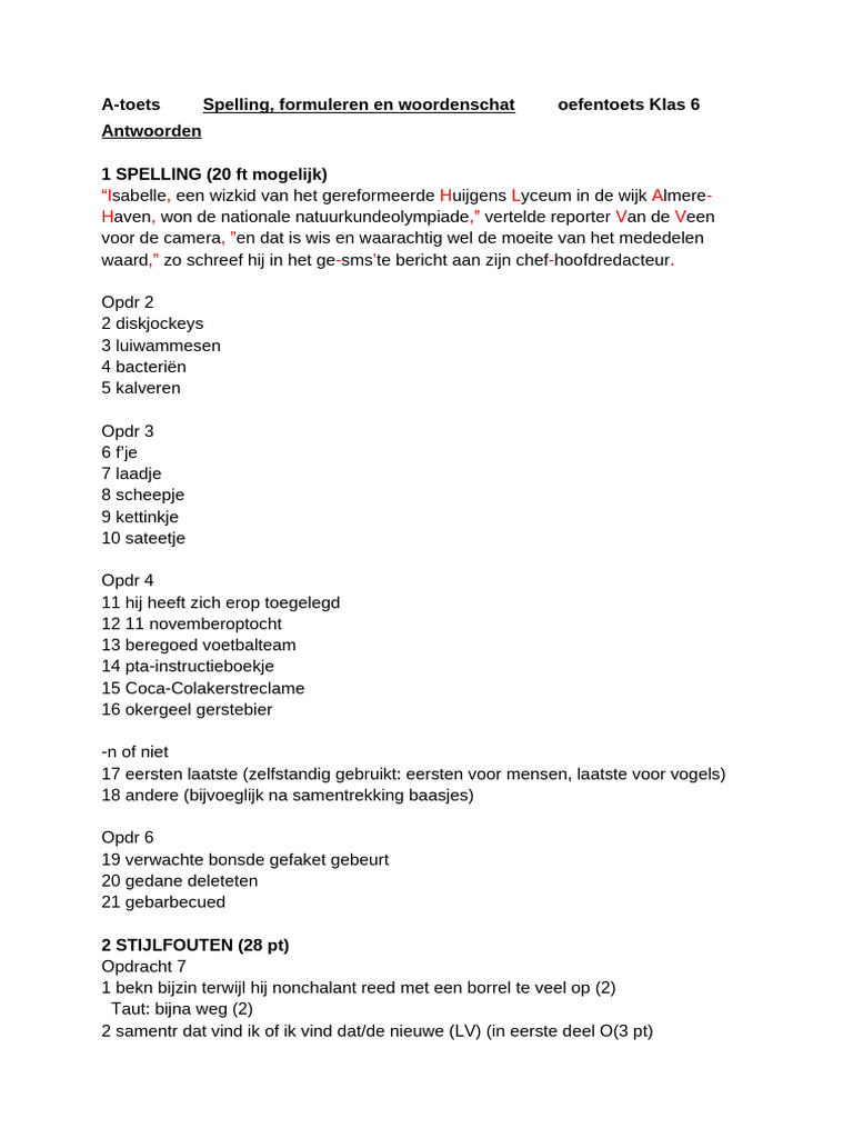 Klas 6 Oefentoets Spelling 2024 Antw | PDF