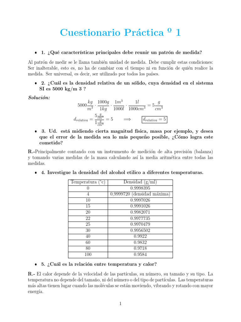 Cuestionario 1 QMC | PDF | Densidad | Temperatura
