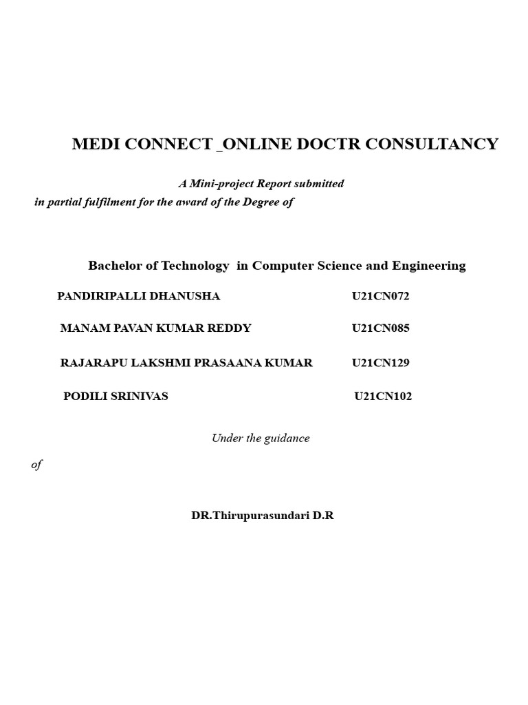 Medi Connect Online Doctr Consultancy: Bachelor of Technology in Computer Science and ...