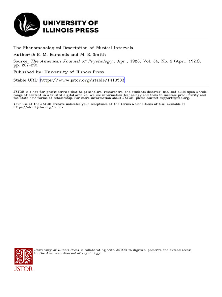 Edmonds PhenomenologicalDescriptionMusical 1923 | PDF | Interval (Music) | Senses