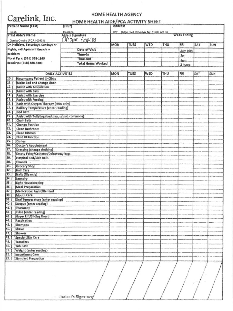 July 19th Hha Timesheet | PDF