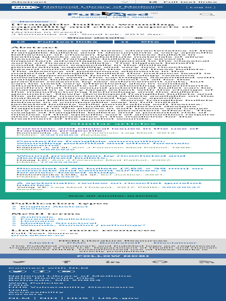 (Frangible Bullets Wounding Capability and Clinical Aspects of Their ...