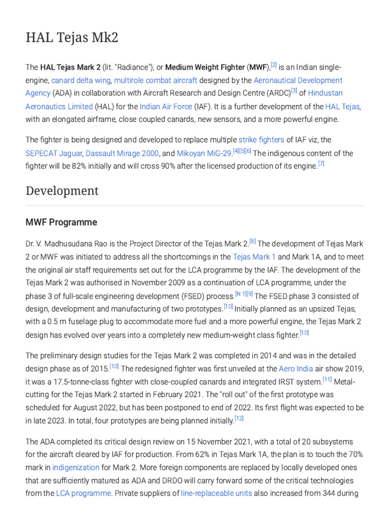 HAL Tejas Mk2 - Wikipedia | PDF | Aviation | Wing Configurations