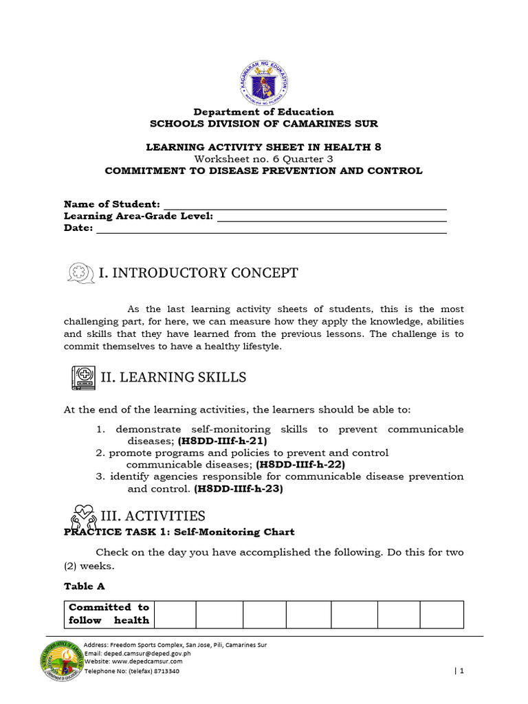 Health 8: Disease Prevention Sheet | PDF | Public Health