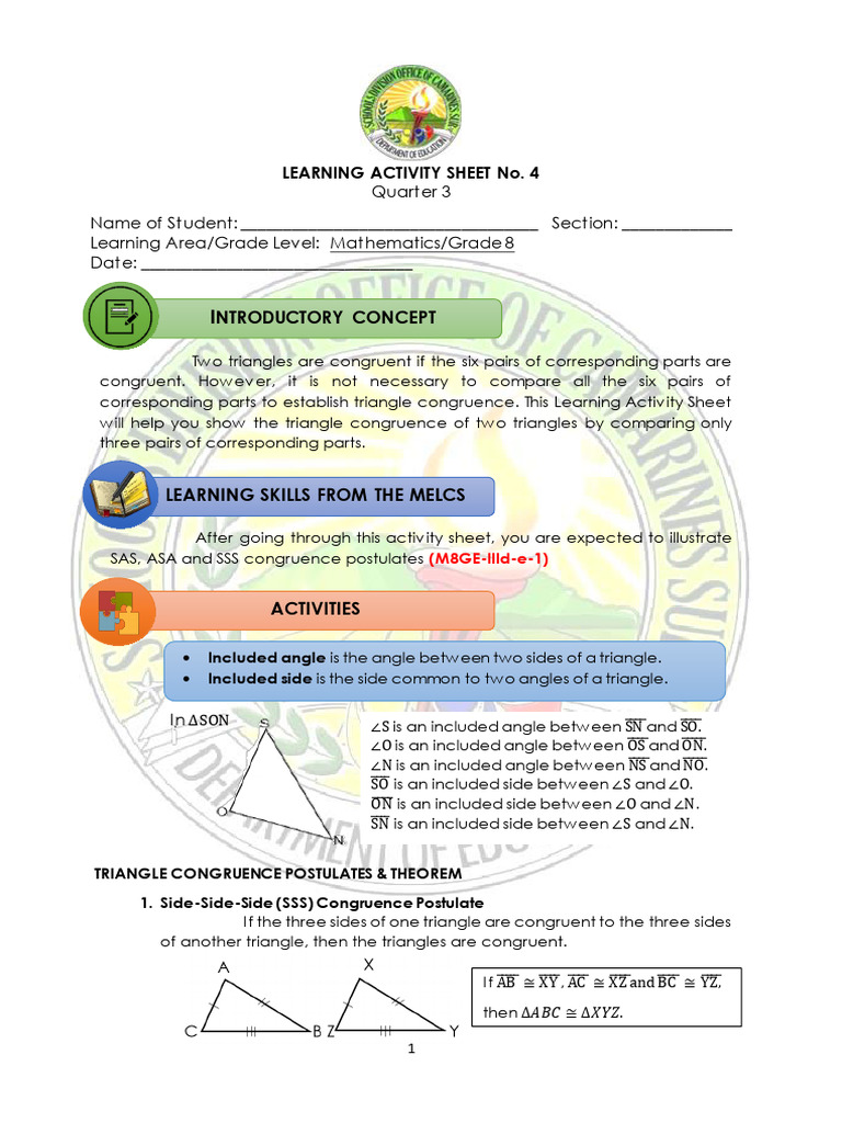 Q3 Math 8 LAS4 M8GE IIId e 1 | PDF | Elementary Geometry | Euclidean ...