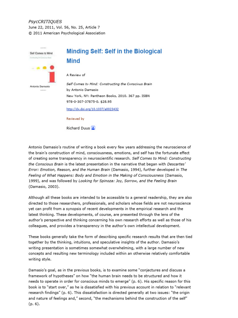 Review: Damasio's Conscious Brain | PDF | Mind | Consciousness