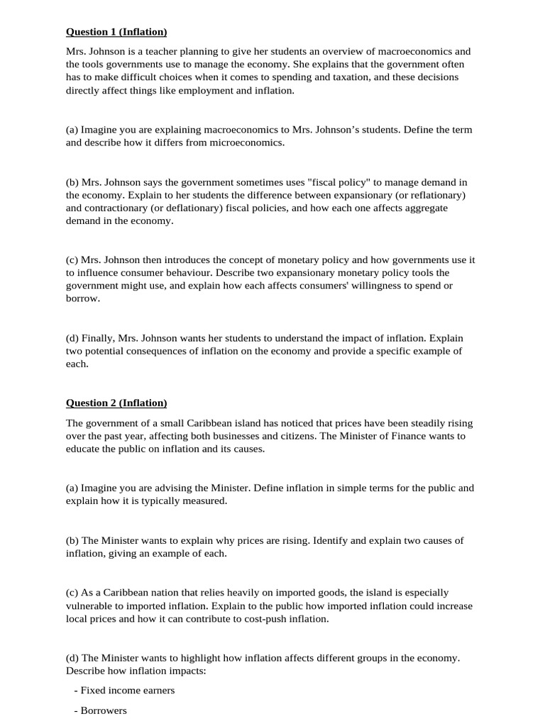 Exam Structured Question - Inflation and Recession | PDF | Recession ...