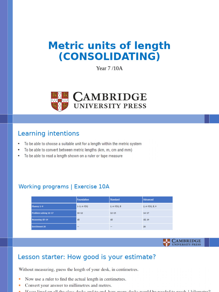 PPT Lesson Summary - Year 07 - 10A | PDF | Units Of Measurement | Metrology