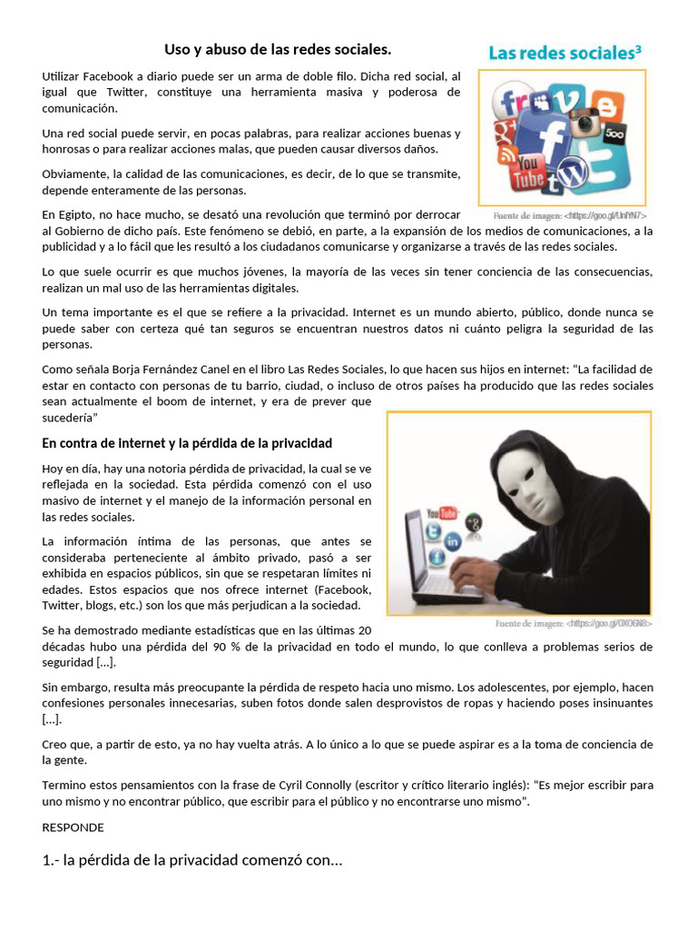 LECTURA Uso y Abuso de Las Redes Sociales | PDF | Servicio de redes ...
