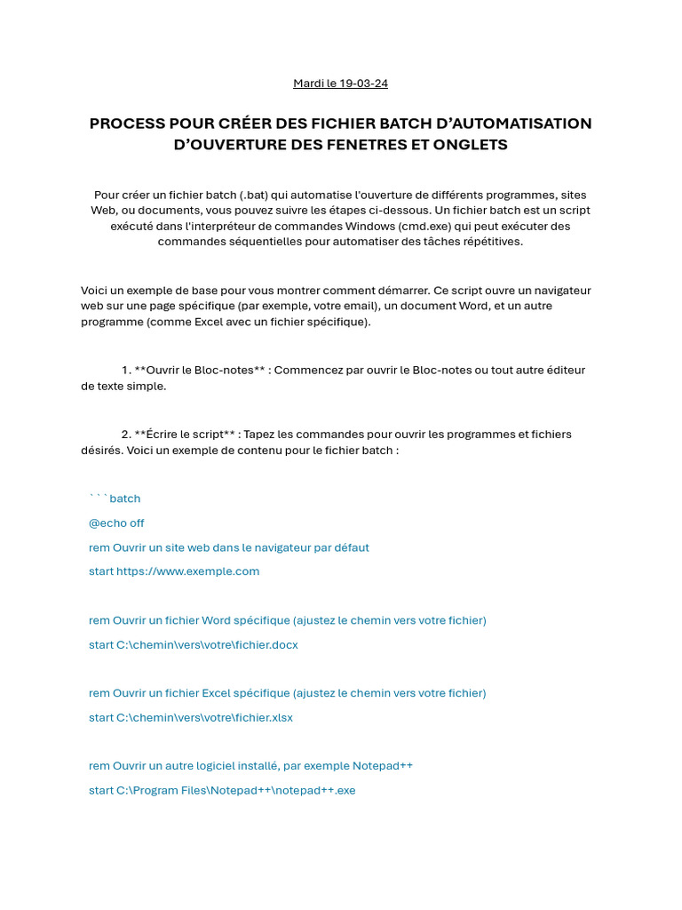 Créer un fichier batch d'automatisation | PDF | Internet | Internet et Web