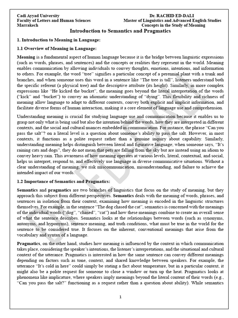 Introduction To Semantics and Pragmatics | PDF | Semantics | Idiom
