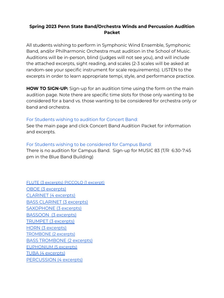 Spring 24 Audition Packet 2 | PDF | Orchestras | Musical Compositions