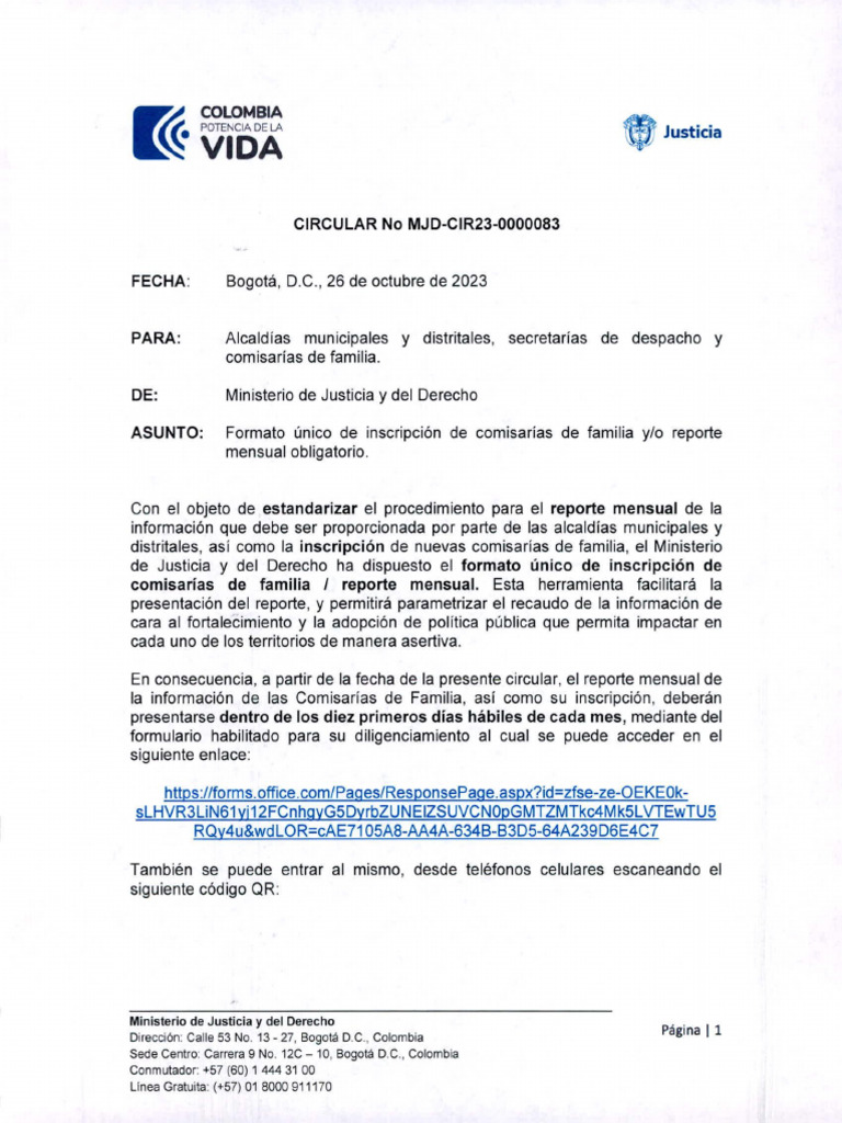 CIR23 0000083 Formato Unico de Inscripcion de Comisarias de Familia ... CIR23 0000083 Formato Unico de Inscripcion de Comisarias de Familia ...