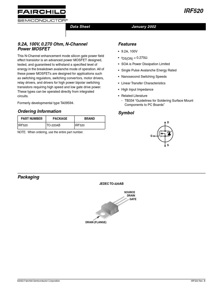 IRF520 | PDF | Field Effect Transistor | Mosfet