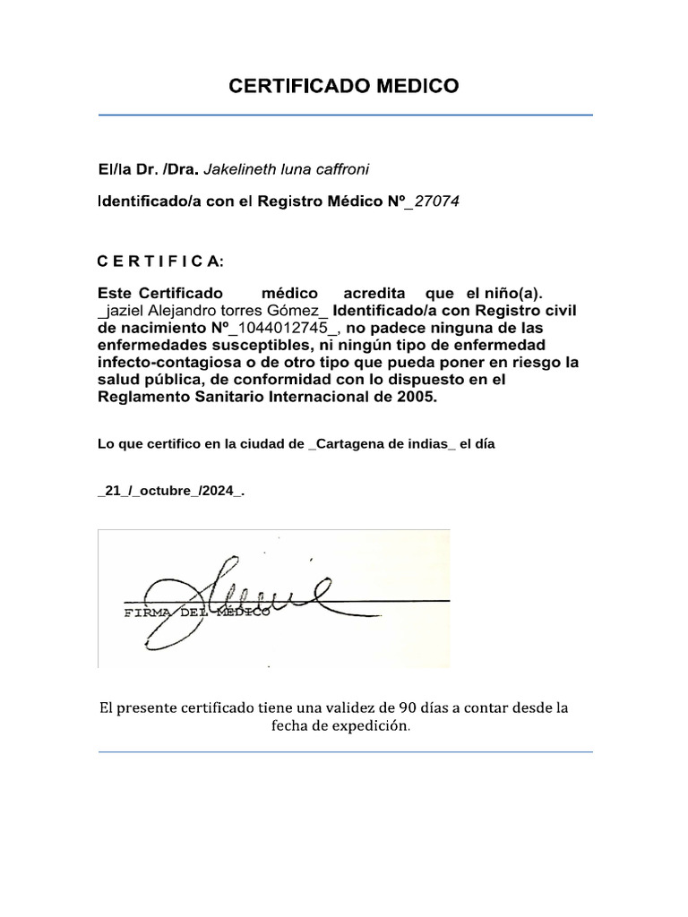 Certificado Medico Pa Editar | PDF