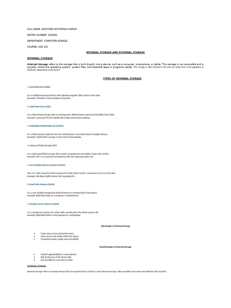 Internal Storage and External Storage Internal Storage Internal Storage ...