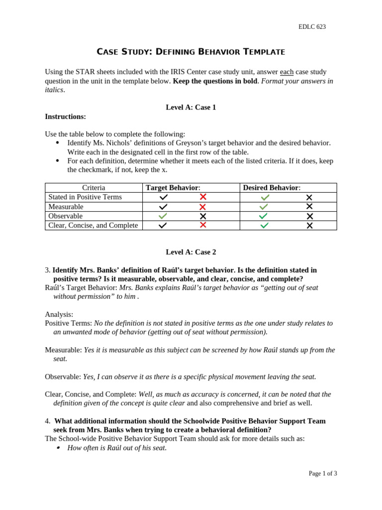 Case Study Defining Behavior Template | PDF | Teachers | Information