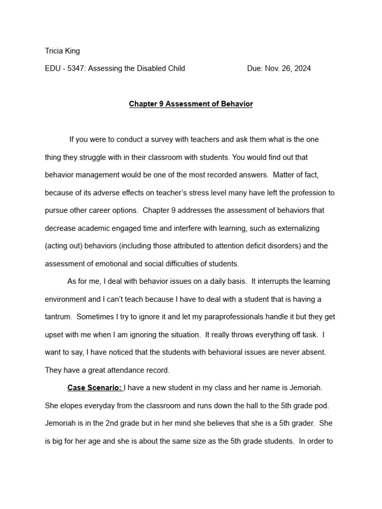 Chapter 9 Assessment of Behavior | PDF | Classroom | Behavior Modification