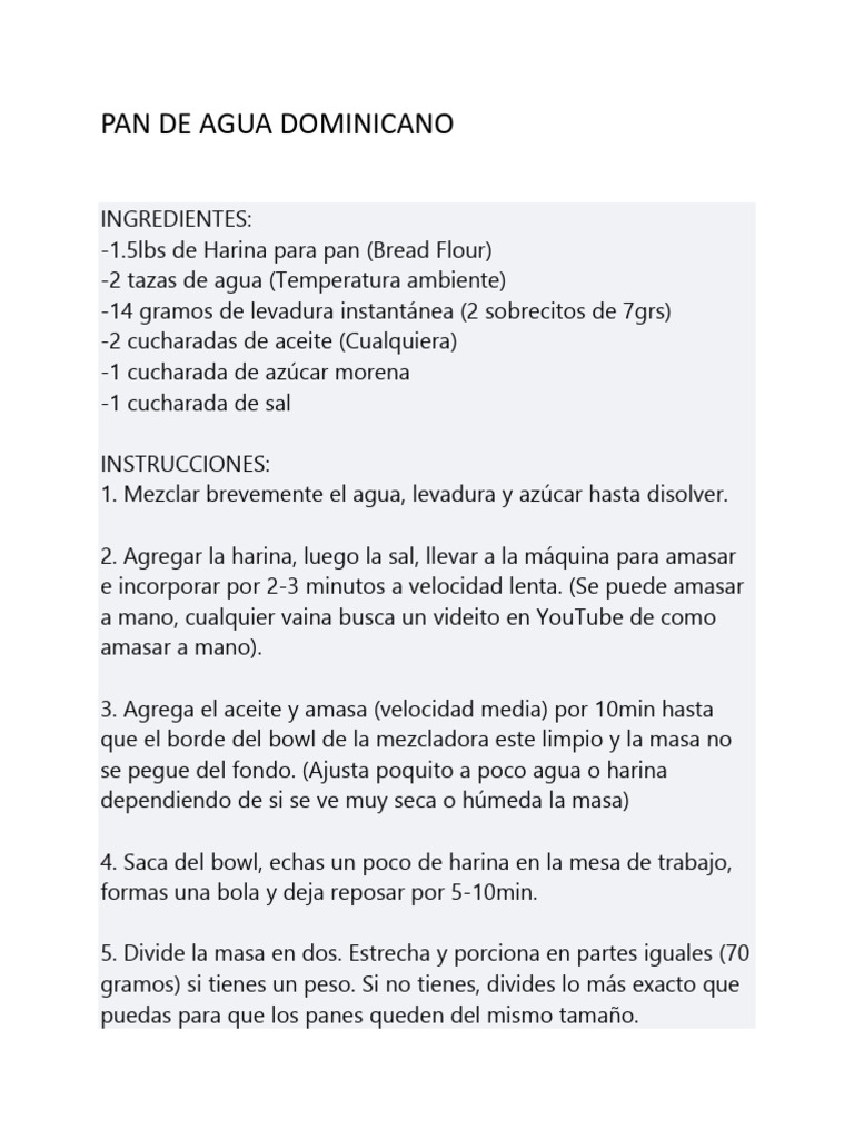 Pan de Agua Dominicano | PDF | Cocina, comidas y vino