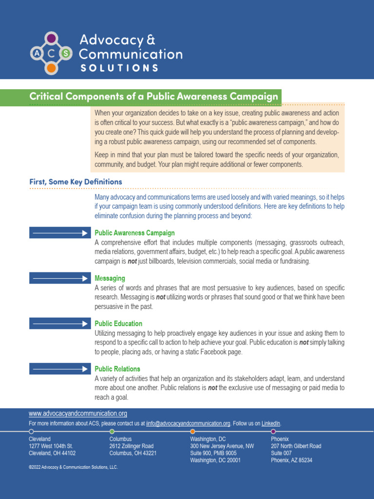 ACS Critical Components of A Public Awareness Campaign 2022-1 | PDF ...