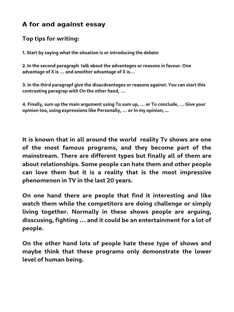 For and Against Essay | PDF