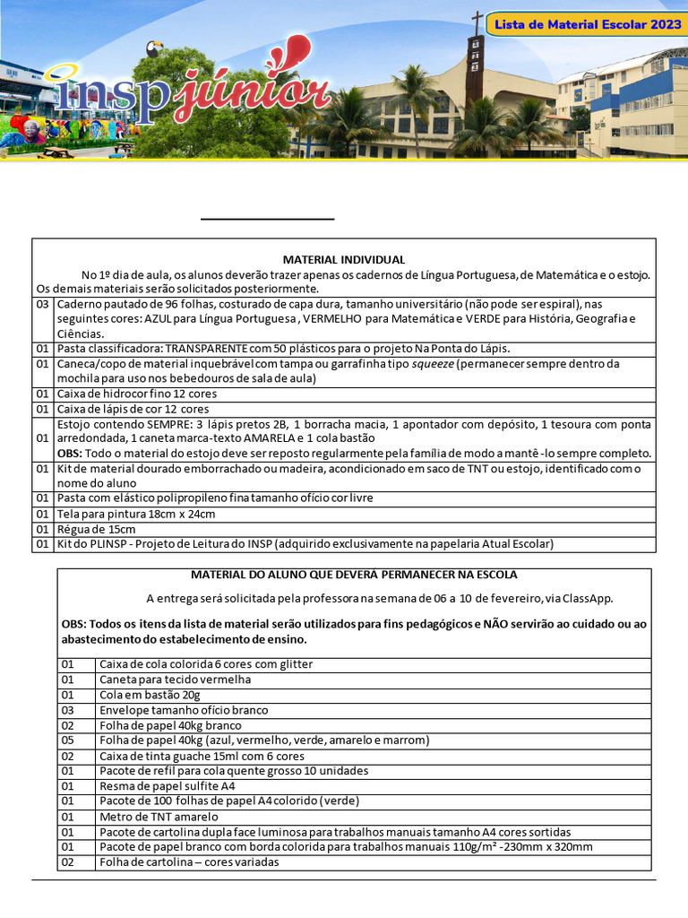 2o - Ano - Lista de Material - 2023 | PDF | Cor