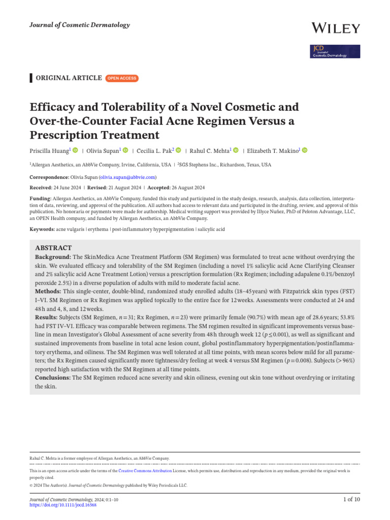 J of Cosmetic Dermatology - 2024 - Huang - Efficacy and Tolerability of ...