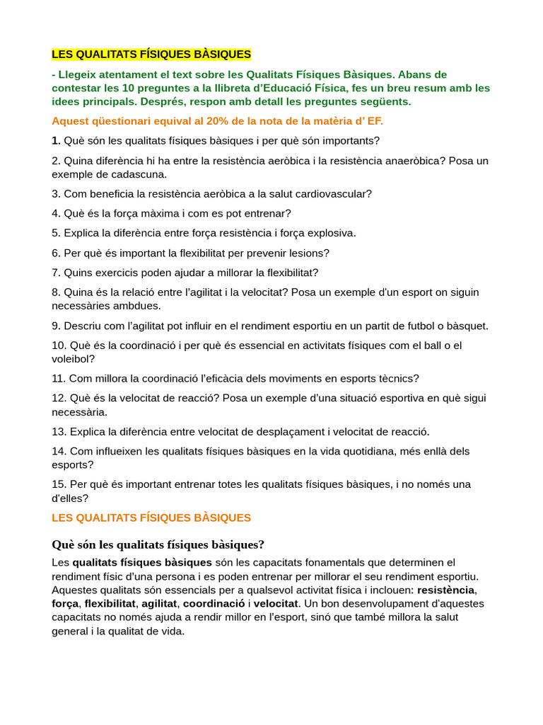 Les Qualitats Físiques Bàsiques | PDF