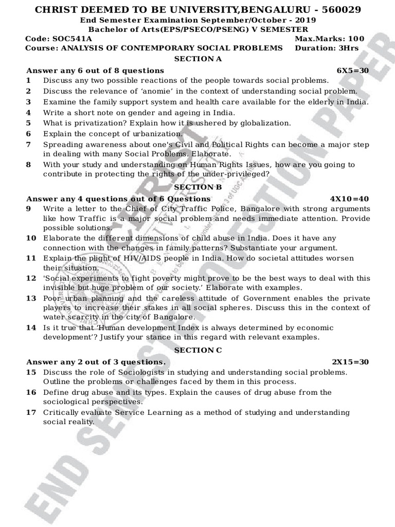 Analysis of Contemporary Social Problems Exam | PDF | Sociology ...