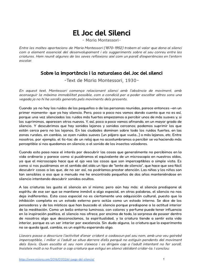 El Juego del Silencio Montessori | PDF