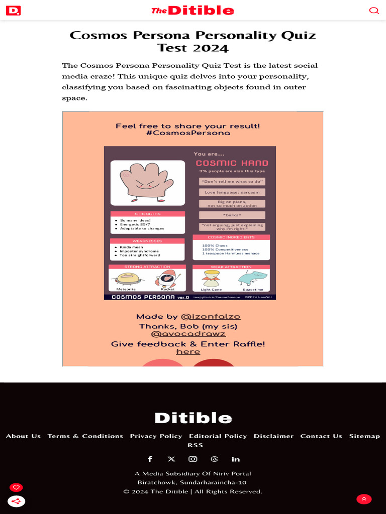 Cosmos Persona Personality Quiz 2024 | PDF