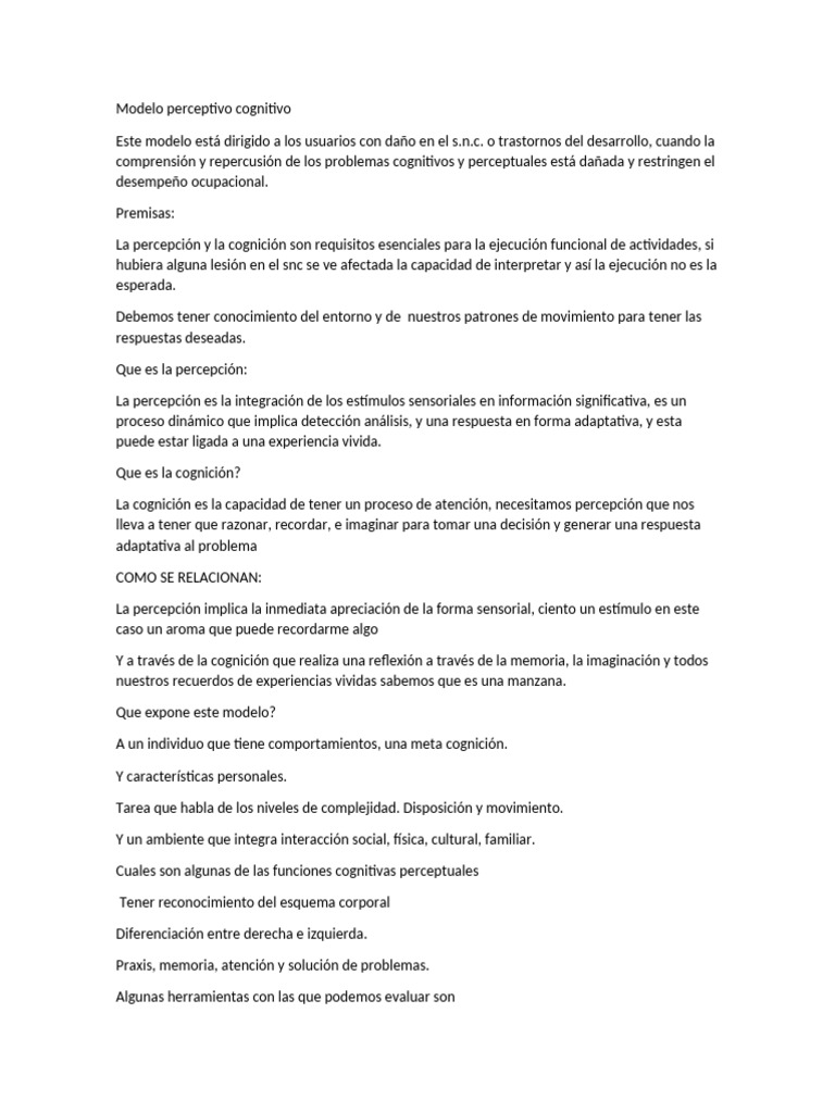 Modelo Perceptivo Cognitivo | PDF | Percepción | Cognición