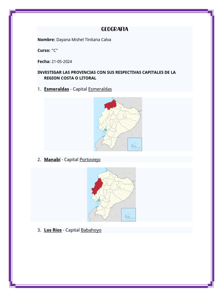 Provincias y capitales de la costa | PDF