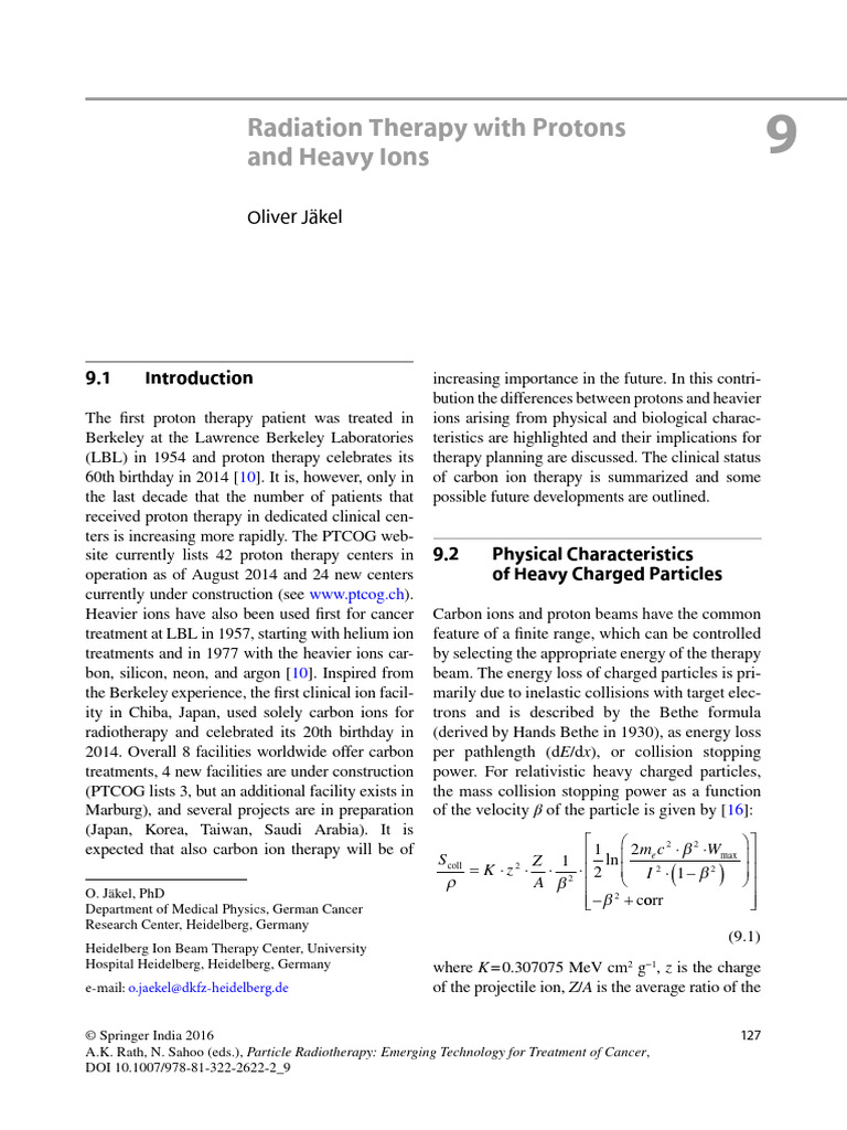 Heavy Charged Particles Advantages | PDF | Radiation Therapy | Radiation