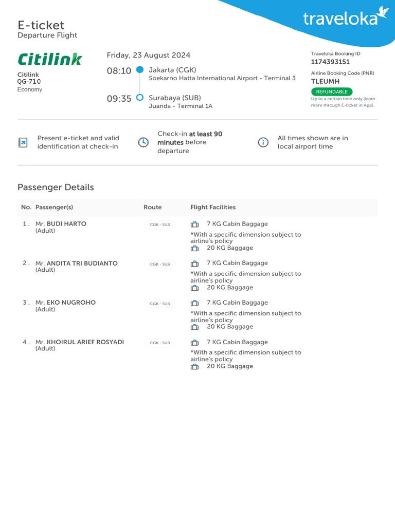 Andriyanti Puspitaningrum-CGK-TLEUMH-SUB-FLIGHT - ORIGINATING | PDF | Aviation | Transport