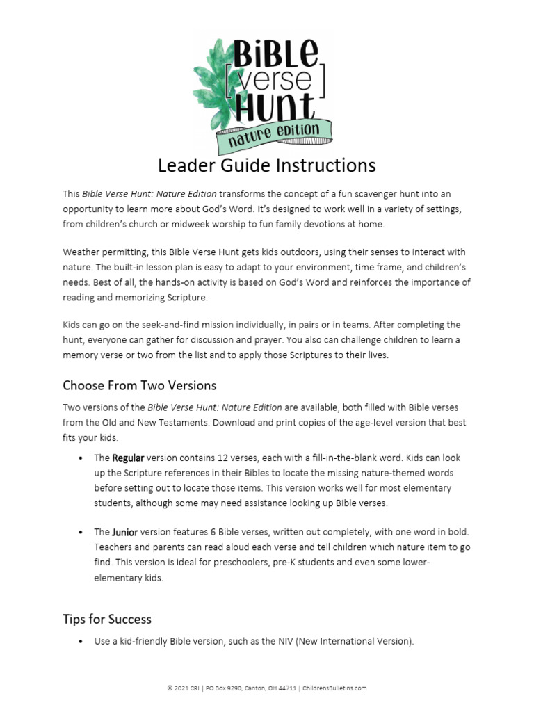 Bible Verse Hunt Game Leader Guide | PDF | Bible | Chapters And Verses Of The Bible
