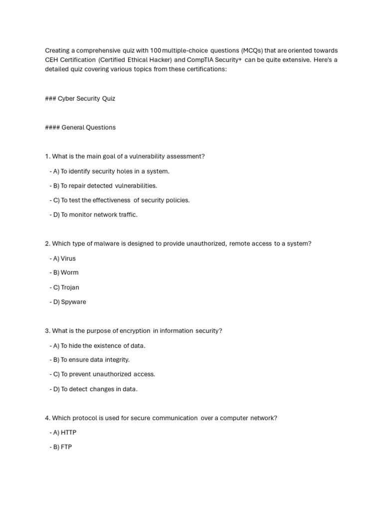 Cyber Security Quiz | PDF | Security | Computer Security