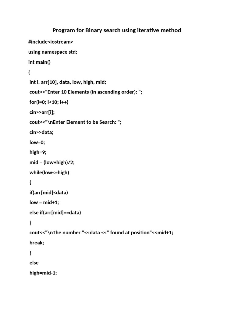 Program For Binary Search | PDF | Teaching Methods & Materials | Technology & Engineering