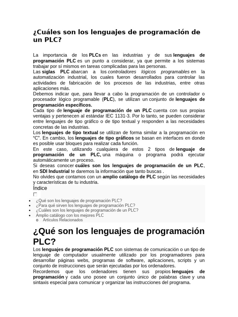Cuáles Son Los Lenguajes de Programación de Un PLC | PDF | Controlador ...