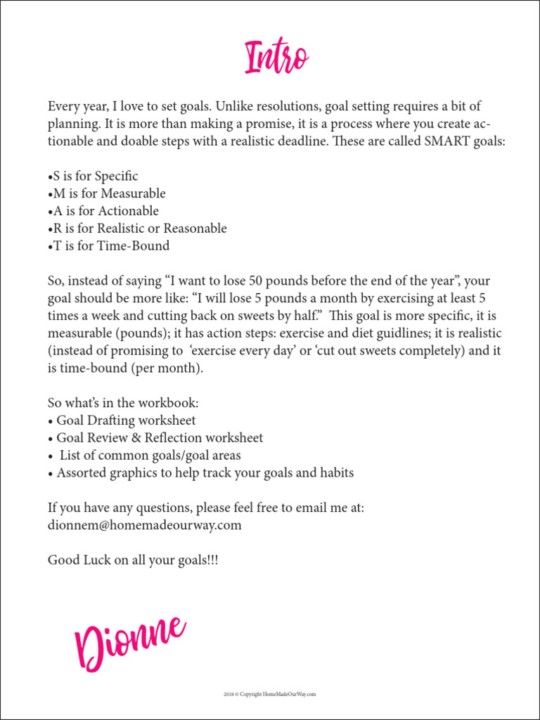 Goal Setting 2020 Version Worksheets HomeMadeOurWay | PDF | Goal