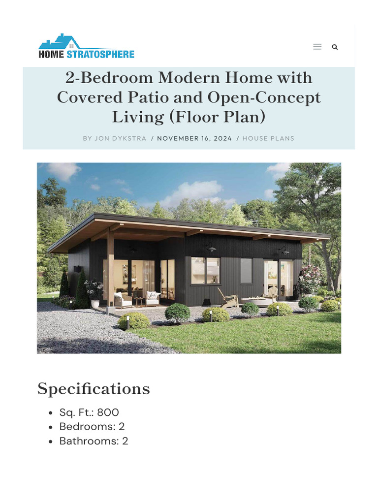 2-Bedroom Modern Home With Covered Patio and Open-Concept Living (Floor Plan) 2 | PDF | Bedroom ...