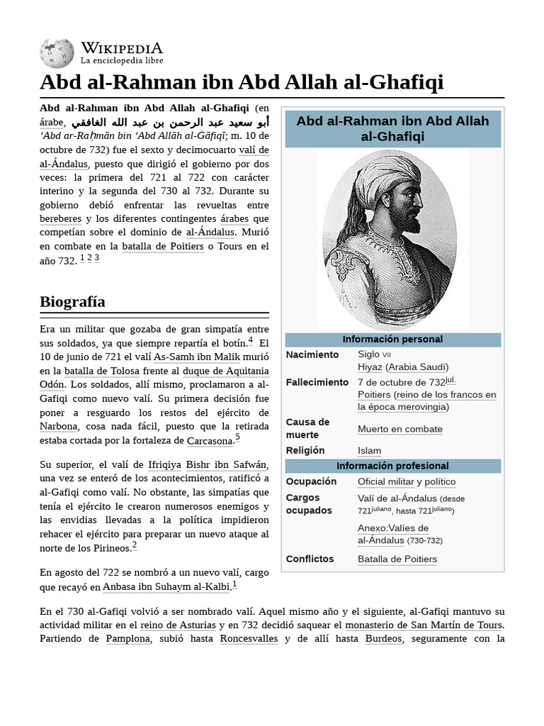 Abd Al-Rahman Ibn Abd Allah Al-Ghafiqi | PDF | Conflictos medievales
